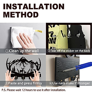 SCITOY Deer Key Hooks, Animal Theme Wall Mount Organizer, Wooden Key Holder with 5 Metal Hooks,19 * 29 * 3cm Black Home Decoration for Storage, Living Room, Hallway, Office