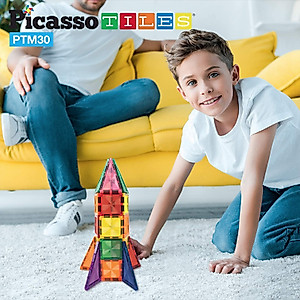 PicassoTiles Mini Size Magnetic Tiles Sensory Magnet Toys Diamond Series Construction Building Blocks Set STEM Learning Travel Size Educational Toy for Kids Boys Girls Toddlers Age 3+ PTM30