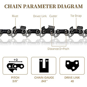 SENSILIN 10 Inch Chainsaw Chain R40, Milwaukee Pole Saw Chain Fits Ryobi, Black & Decker, Worx, Echo, Craftsman, Milwaukee M18 Pole Saw - 3/8” LP Pitch.043” Gauge, 40 Drive Links