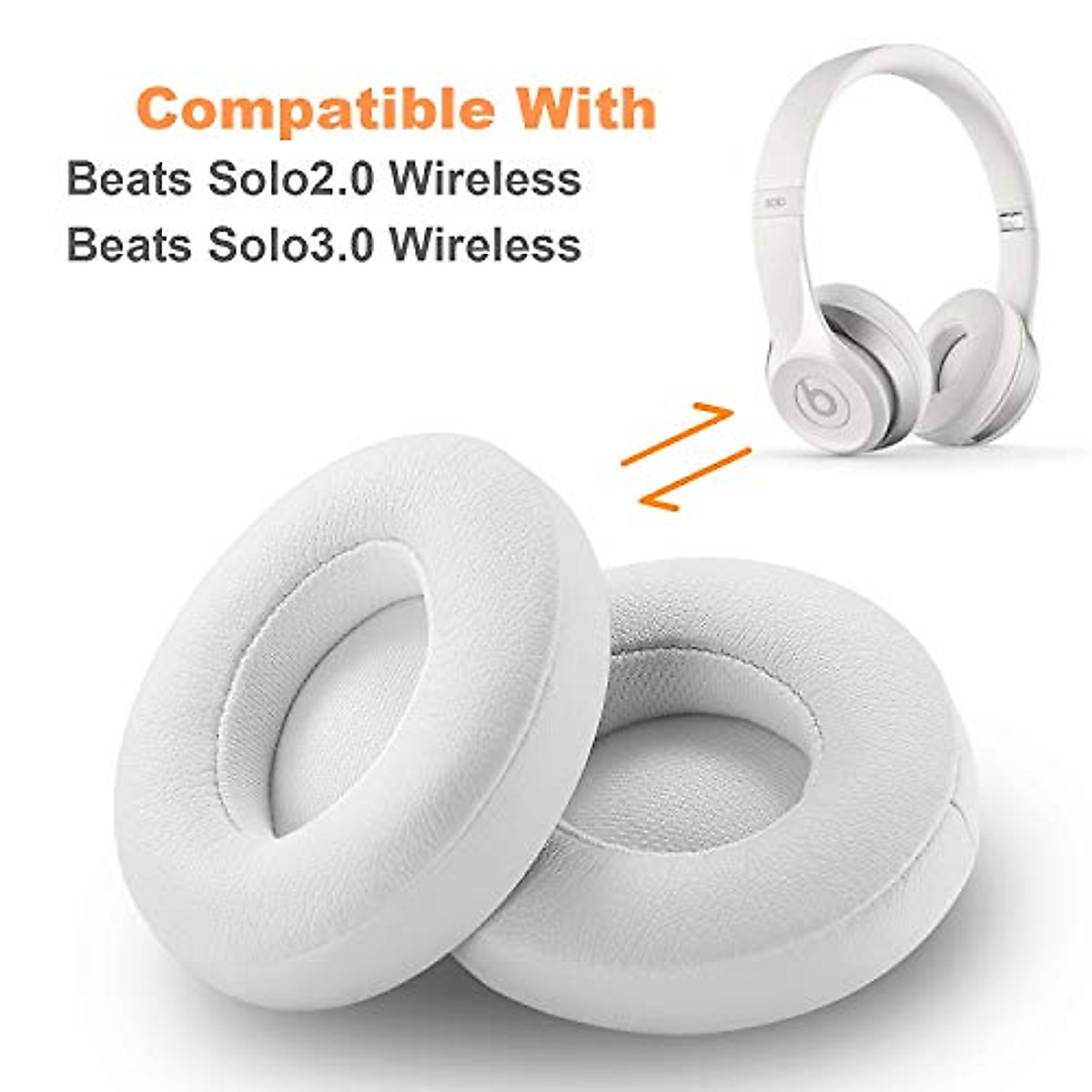 Replacement Ear Pads for Solo 2, Ear Cushions wih Memory Foam Compatible with Beats Solo2/ Solo3 Wireless Headphones(1Pair White)