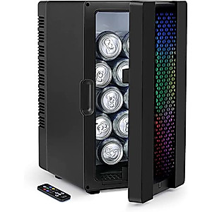 PERSONAL CHILLER 10L Mini Fridge with Colorful LED Lights, 10 Cans Cooler Beverage Refrigerator, Upgrade Color-changing RGB Lights Controlled by Remote