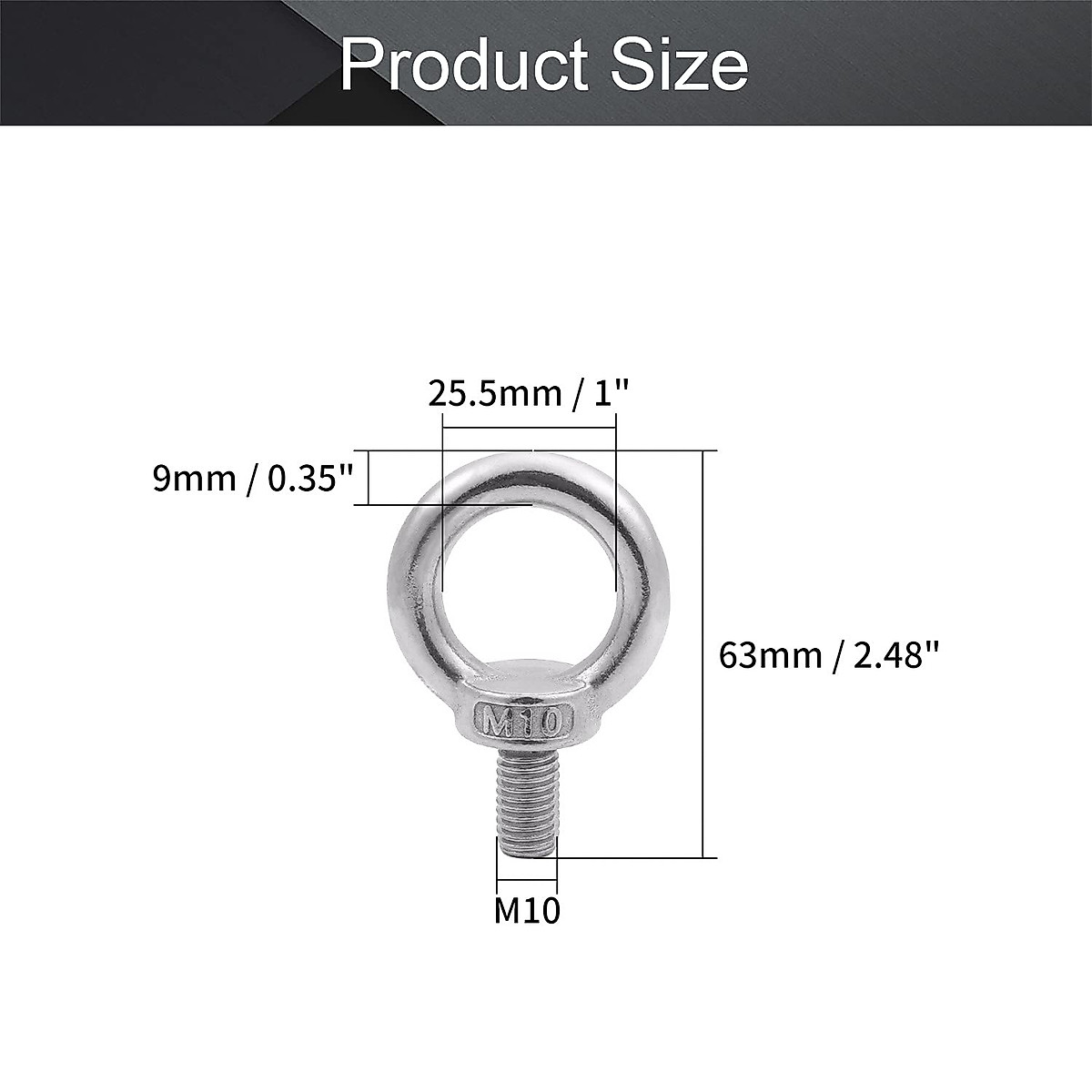 MroMax 10Pcs M10 Lifting Eye Bolts 304 Stainless Steel Male Thread Ring Shaped Metric Eyebolt Fastener for Engineering Lifting Machinery Silver Tone