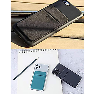 3Pack Cell Phone Card Holder for Back of Phone,Stretchy Lycra Stick on Wallet Pocket Credit Card ID Case Pouch Sleeve Adhesive Sticker for iPhone Samsung Galaxy Android-Dark Green&Blue Gray&Black