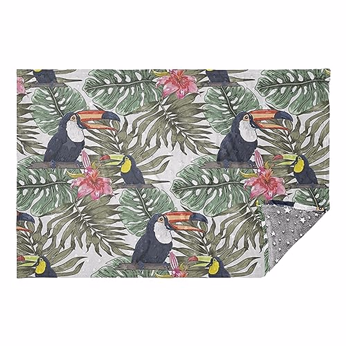 Joko Ivery Tropical Palm Leaves Birds Premium Soft Travel Blanket Pillow Airplane Blanket with Hand Luggage Belt & Backpack Clip Airplane Essentials 2 in 1 for Airplane Train Bus Car