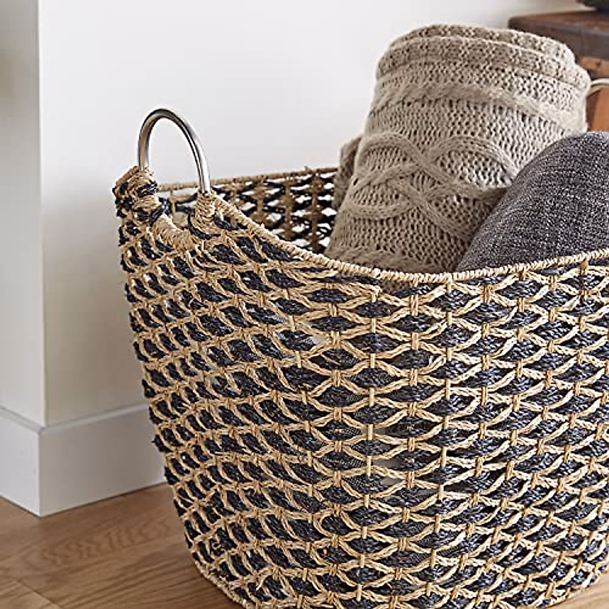 Deco 79 Seagrass Handmade Storage Basket with Handles, 21" x 18" x 18", Brown