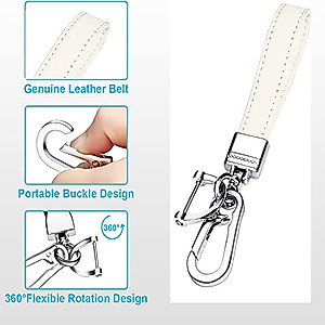 QBUC Genuine Leather Car Keychain,Universal Heavy Duty Metal Key Chain Accessories,Car Fob Key Keychain Holder with 360 Degree Rotatable Snap Swivel and Anti-Lost D-Ring for Men Women（White）