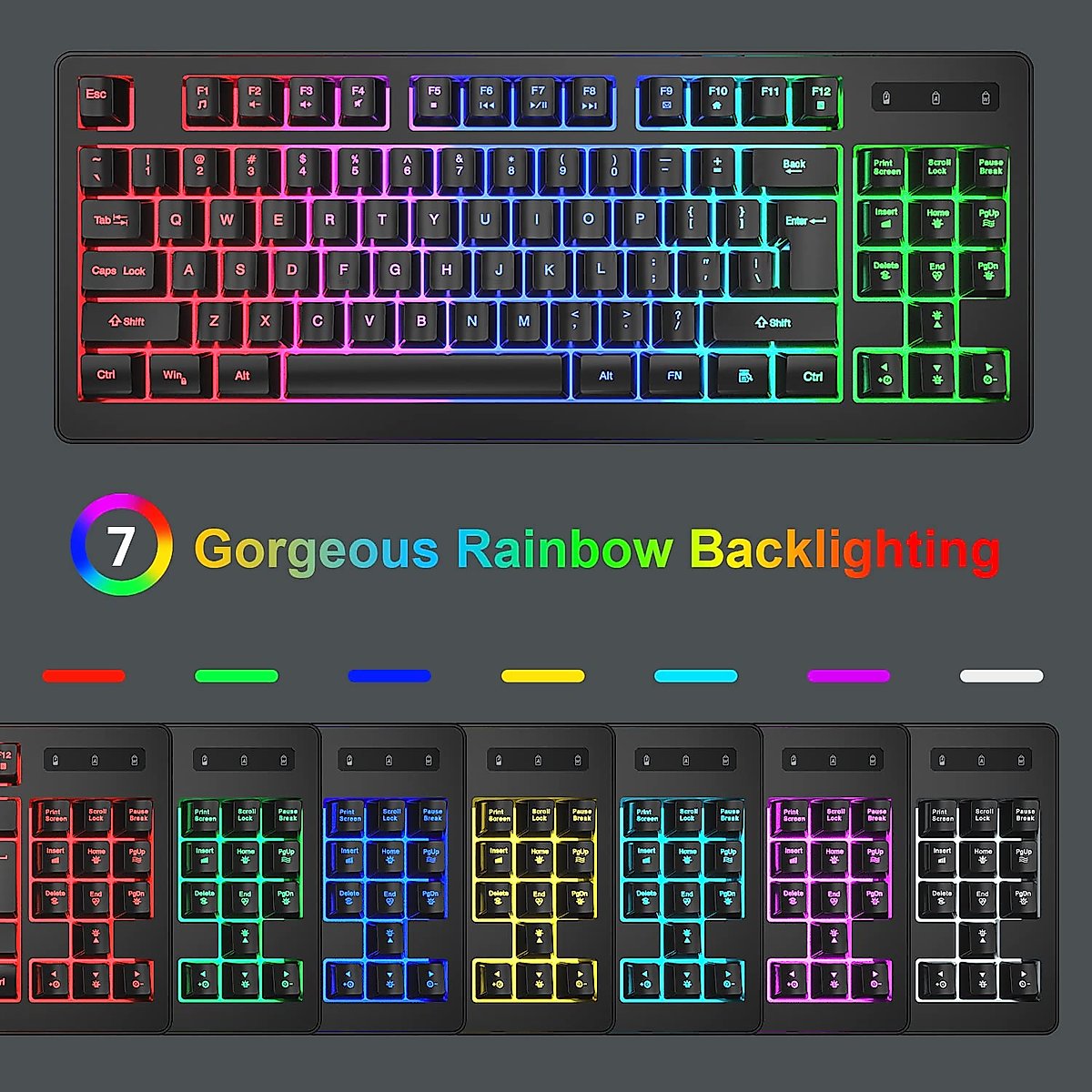BlueFinger Wireless Gaming Keyboard and Mouse Combo, Long Lasting Rechargeable Battery 87 Keys RGB Rainbow Backlit Gaming Keyboard & Ergonomic Light Up Gaming Mice for Mac Laptop Computer PC Gamer