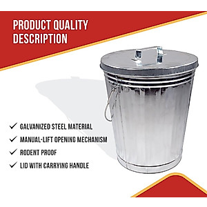 Mytee Products Galvanized Trash Can w/Lid Ideal for Trailers - 6 Gallon Steel Mounted Small Outdoor Garbage Can for Home, Office, Bathroom, Kitchen - Fire and Heat Resistant