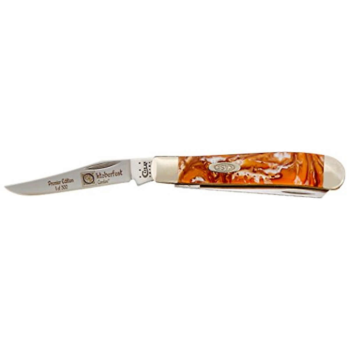Case Cutlery 9207OF Case Oktoberfest Corelon Mini Trapper Pocket Knife with Stainless Steel Blades, Orange, Black and White mixed Corelon