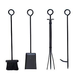 Everflying Fireplace Log Rack with 4 Tools Indoor Outdoor Fireside Firewood Holders Lumber Storage Stacking Black Wrought Iron Logs Bin Holder for Fireplace Tool