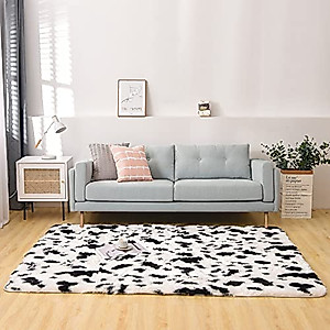 Aimuan Cute Cow Print Rug Fun Faux Cowhide Area Rug Animal Hide Carpet Fun Faux Cowhide Area Rug Nice for Nursery Decorating Kids Room (White-Black, 4x6)