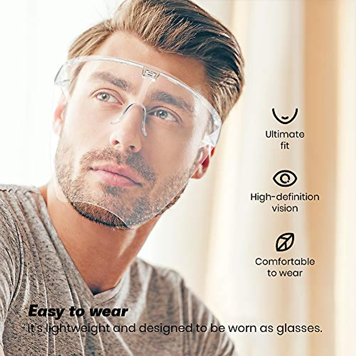 Wattne 【Two Pack】 Safety Face Shield, Clear Full Face Shields with Frame Detachable Protective Reusable Goggle Shield Anti-spitting Fog & Scratch Resistant Suitable for Indoor and Outdoor Activities