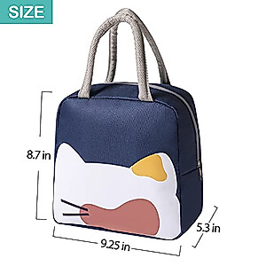Mziart Cute Lunch Bags for Women, Cartoon Thermal Lunch Tote Bag Lunch Box Containers Cooler for Adult Boys Girls School Picnic Travel (Navy Blue Cat)