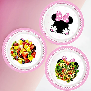 AMZPTBOY 40 Pcs Pink Mouse Birthday Party Supplies,Mouse Party Supplies Tableware Paper Plates,7Mouse Dessert Plates for Girls Mouse Themed Party Baby Shower Pink Mouse Birthday Decorations