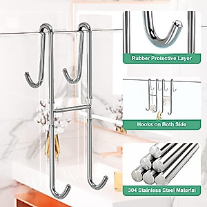 JYNTU Shower Door Hooks for Frameless Glass Shower Door, Double-Sided Hanger, Over Shower Door Hooks, Shower Squeegee Hooks Towel Hanger for Glass Shower Door Inside Shower, 2pcs – 7 inch, Silver