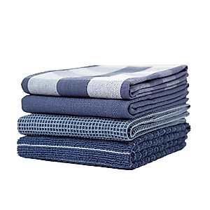 Kitchen Towels 100% Cotton Blue Dish Towels, Hand Towels, Tea Towels Flat, Terry, Waffle and Herringbone Dish Towels for Drying Dishes, 28 in x 16 in