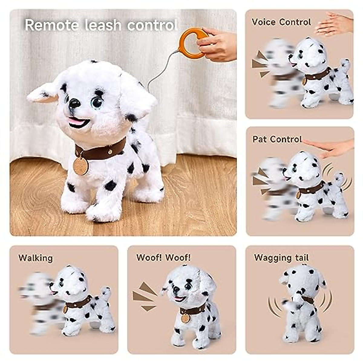 OR OR TU Walking Barking Toy Dog with Remote Control Leash, Plush Puppy Electronic Interactive Toys for Kids, Shake Tail,Pretend Dress Up Realistic Stuffed Animal Dog Age 3 4 5+ Years Old Best Gift