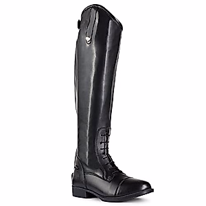 HORZE Women’s Rover Tall, Synthetic Leather, All-Weather, Water-Resistant, Comfortable Classic British Horse Riding Field Boots with Laces and Rear Zipper - Black 7.5 Medium