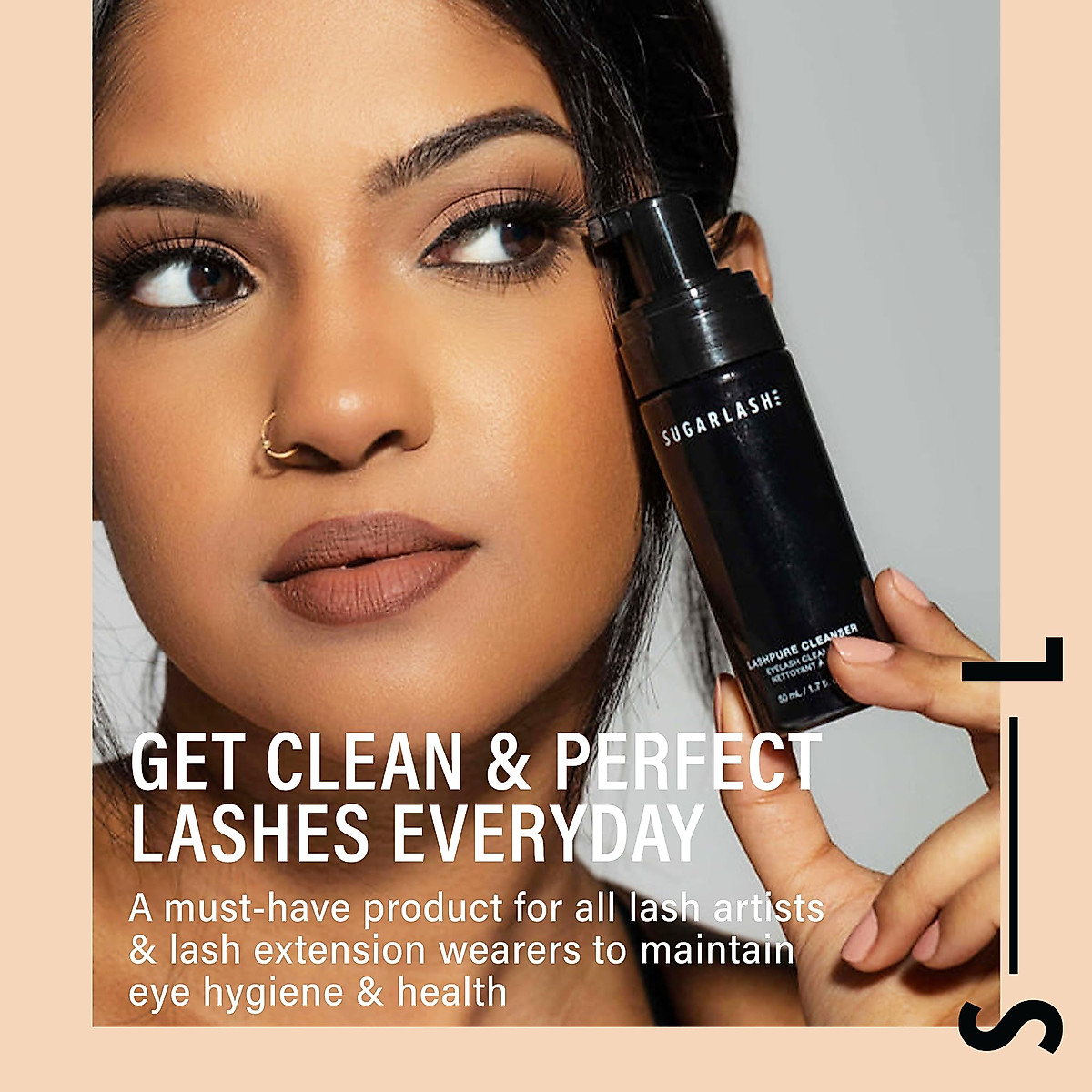 Sugarlash PRO Lashpure Cleanser with Cleansing Brush | Lash Shampoo for Lash Extensions | pH-Balanced & SLS-Free Eyelash Extension Cleanser, Removes Makeup & Oil | 50mL / 1.7 fl. oz