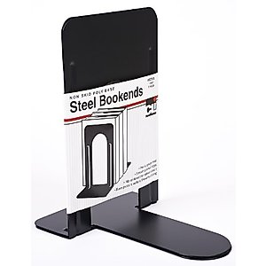 Charles Leonard Bookends, Non-Skid, 9", Steel, 2/PR, Black