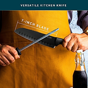 Home Hero 2 Pcs Santoku Knife with Sheath - High Carbon Stainless Steel Chopping Knife with Ergonomic Handle - Razor-Sharp Multi-Purpose Kitchen Knife for Chopping Vegetable and Cooking (Black)