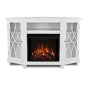 Lynette 56" Corner Electric Fireplace TV Stand in White by Real Flame