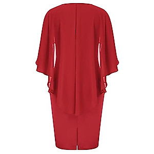 Women's Floral Fake Two Pieces Dress Caplet with Rhinestone Plus Size Wedding Guest Dresses Red 18 Plus