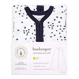 Burt's Bees Baby Baby Beekeeper Wearable Blanket, 100% Organic Cotton, Swaddle Transition Sleeping Bag, A Midnight Twinkle, Medium