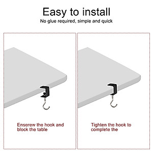 HARFINGTON 4pcs Desk Hook Clamp 0.2"-1.4" Clamping Range Bag Hook for Backpack Table Purse Clothes Portable Desk Mount Bag Holder Hook Clamp, Black