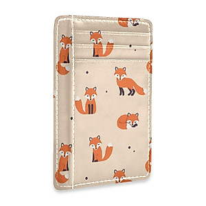 Linomo Thin leather Card Holder and Money Clip Cute Animal Fox Pattern Wallet RFID Blocking for Men & Women