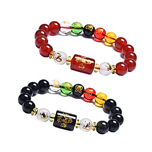 KESOCORAY Feng Shui Obsidian Red Agate Wealth Five-Element Yoga Pure Heart Bracelet for Good Luck