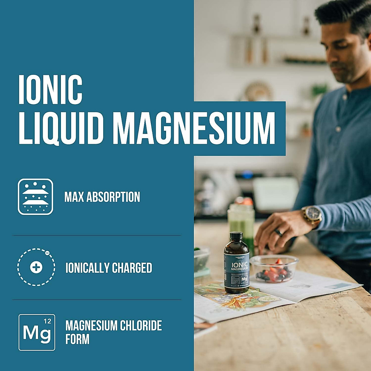 Liquid Magnesium | 8 oz - Ionic Magnesium Chloride, Highest & Fastest Absorption - Calm Mood, Sleep, Muscle Cramps & Spasms, Natural Laxative – Vegan, Glass Bottle (96 Servings)