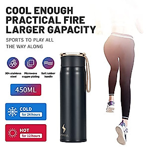 SPARKWA Stainless Steel Water Bottle - Insulated Water Bottle - Reusable Leak Proof Thermos Flask with Lid Handle for Sports, Travel, Hiking and Biking - 12 hrs hot or 24 hrs cold - Dark Blue, 15 Oz