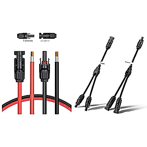 BougeRV 20Ft 10AWG Solar Extension Cable and 1 Pair of Solar Y Branch Parallel Connectors, Included Extra Free Pair of Connectors, 20Ft Solar Extension Cable Connector Kit Made of Pure Copper