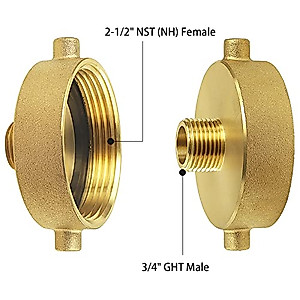 NOVINO Fire Hydrant Hose Adapter 2-1/2" NST/NH Female x 3/4" GHT Male, Brass Fire Hydrant Adapter Fire Equipment Hydrant to Garden Hose Adapter