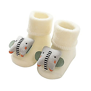 Lykmera Autumn Winter Children Toddler Boys Girls Socks Shoes Floor Sports Shoes Non Slip Warm Cartoon Animal Socks Shoes (White, 18-24 Months)