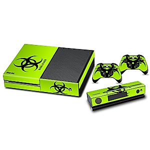 Skins Stickers Compatible for Xbox One Console and Controllers - Protective Vinyl Decals Covers - Biological Hazard - Leather Texture