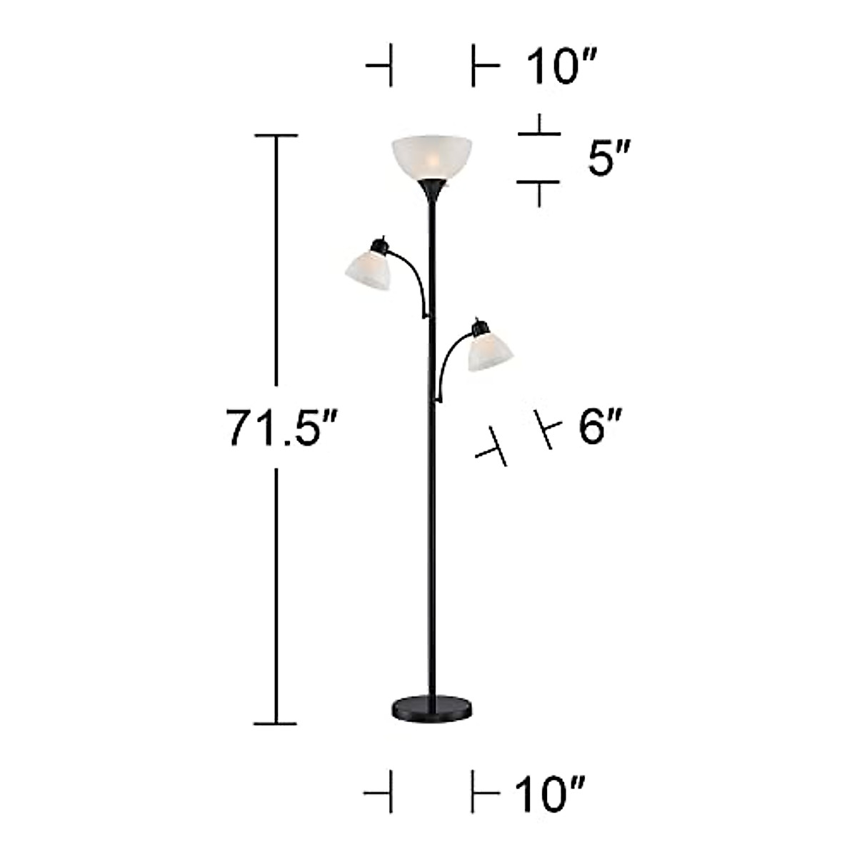 360 Lighting Bingham Modern Torchiere Standing Floor Lamp 71 1/2" Tall Black Metal 3-Light White Shade Decor for Living Room Reading House Bedroom Home Office House