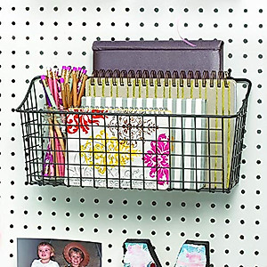 Spectrum Pegboard & Wall Mount Wire Basket Extra Large (Industrial Gray) - Storage & Organizer for Garage, Tools, Shed, Home, Work Bench, Crafts, & More