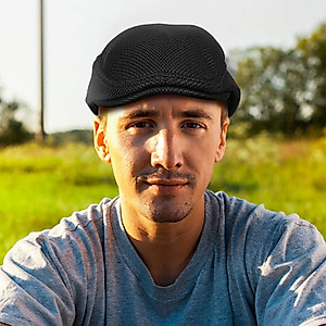 Newsboy Beret Hat Mens Mesh Flat Cap Mens Flat Hat Breathable Summer Newsboy Hat Cabbie Flat Cap Flat Caps for Men (Classic Colors,3 Pieces)
