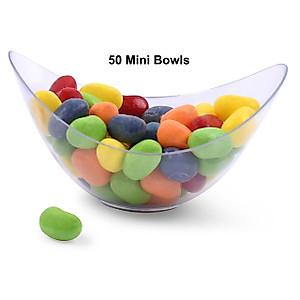 zappy 50 Mini Bowls 2 oz Clear Plastic Party Bowls Oval Small Bowl Elegant & Disposable Small Dessert Bowls Candy Dishes Trifle Bowls Appetizer Bowls Mousse Cups Dessert Cups Souffle Condiment Cups