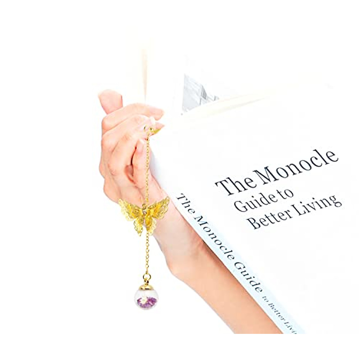 Penta Angel Metal Leaf Bookmark with 3D Butterfly Pendant Birthday Garduation Christmas Appreciation Gift Set for Teachers Students Book Lovers Readers (Gold, Purple White Flower)