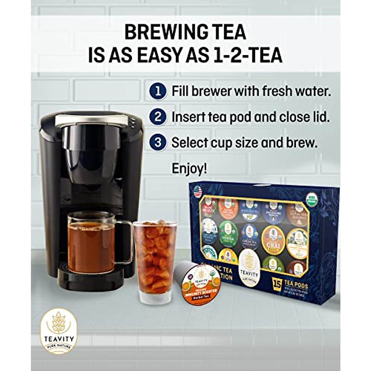 Organic Tea Pods Variety Pack - Assorted Sampler Pack Compatible for Keurig Brewer and Coffee Maker - Earl Grey, English Breakfast, Chai, Chamomile - Herbal Tea Pod for K Cup Keurig Brewing -15 count (Pack of 1) by Teavity