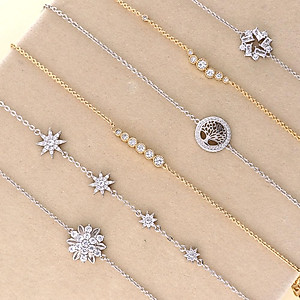 BERRICLE Sterling Silver Starburst Cubic Zirconia CZ Fashion Chain Bracelet for Women, Rhodium Plated