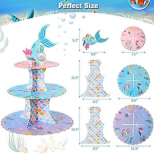 Creatyi Cupcake Stand 3 Tier Round Mermaid Cupcake Stand Unique Cupcake Holder Cupcake Tower Display Perfect for Birthday Baby Shower New Year and Christmas Party Supplies (Mermaid, 1 PCS)