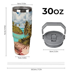 RTFGHJS Caribbean Scenery 30 Oz Tumbler with Handle And Flip Straw, Stainless Steel Vacuum Insulated Travel Mug, Thermal Cup for Coffee, Water, Iced Drinks, Fits Car Cup Holders (Home, Sports)