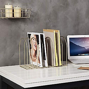 MyGift Large Desktop Document Holder, Brass Metal Wire File Folder Organizer Rack with 8-Slots and Arch Design
