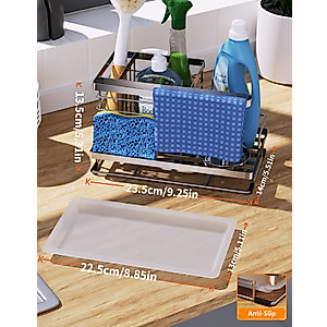 SWTYMIKI Kitchen Sink Caddy Organizer with Dishcloth Holder, Rustproof Stainless Steel Sponge Holder with Removable Drain Tray, Sink Rack Holds Sponge, Dishcloth and Brush in Silver