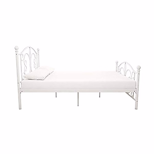DHP Bombay Metal Platform Bed with Parisian Style Headboard and Footboard, Adjustable Base Height for Underbed Storage, No Box Spring Needed, Full, White