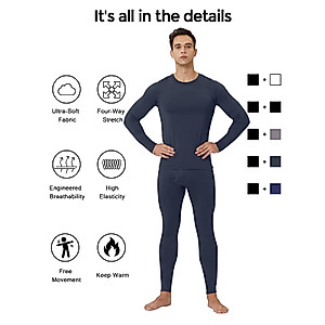 Thermal Underwear for Men, 2 Pack Long Johns Winter Long Underwear Sport Skiing Fleece Lined Base Layer Top and Bottom Set M